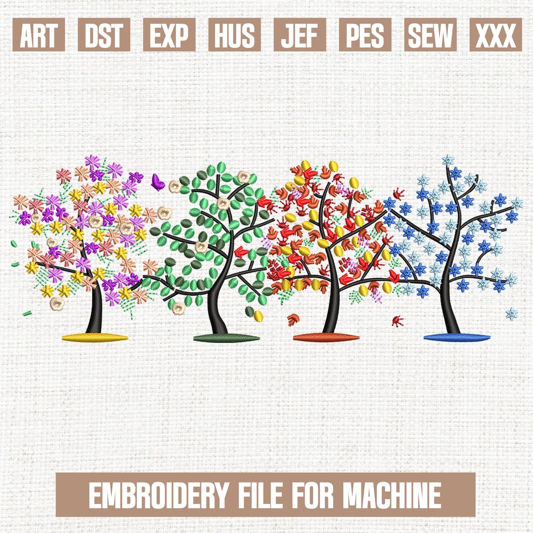 Four Seasons Embroidery Designs, Tree Embroidery Pattern, Fall ...