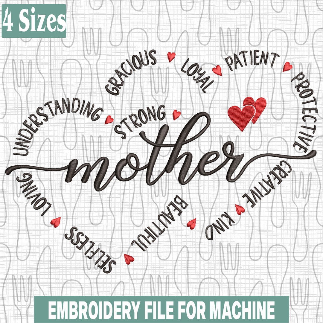 Heart Mother's Day Embroidery Designs, Dual Heart Mom Embroidery ...