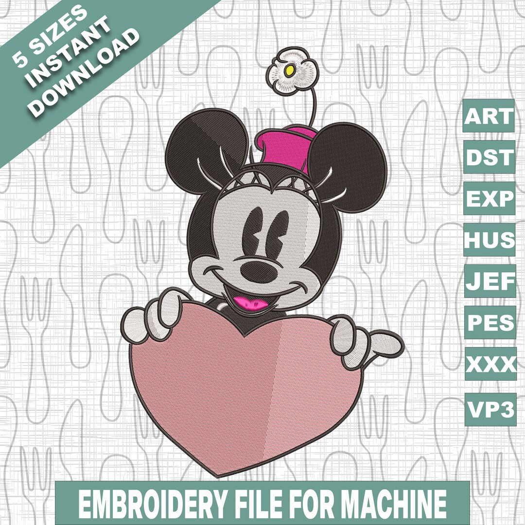 Mouse Valentine's Embroidery Designs Files, Heart Valentine's Day ...