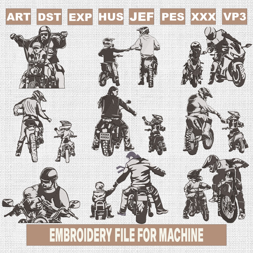 9 Father and Son Motorcycle Embroidery Designs, Like Father Like Son ...