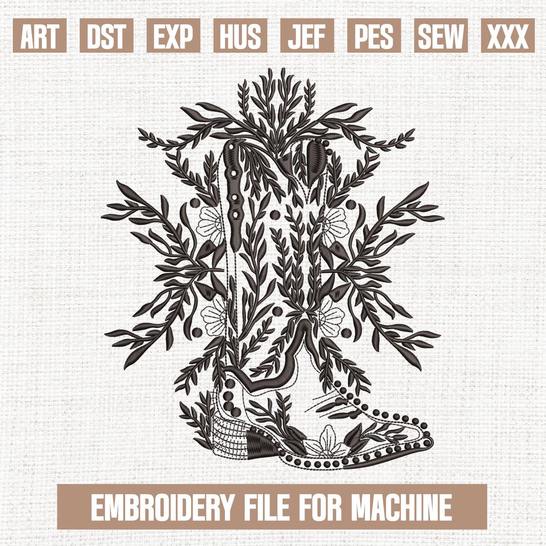 Floral Cowboy Boots Embroidery Designs, Floral Western Embroidery ...