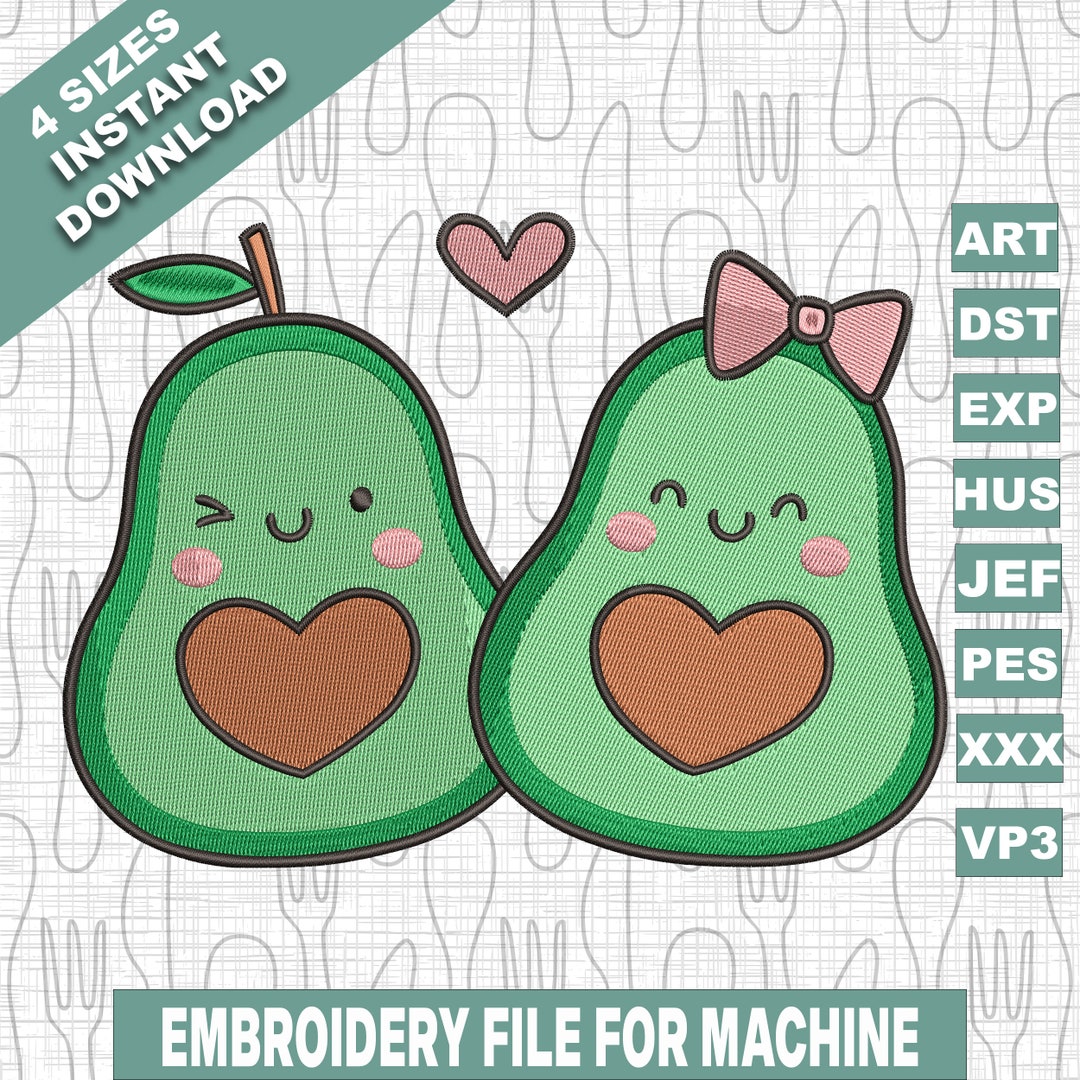 Avocado Love Embroidery Designs Files, Valentines Avocado Embroidery ...