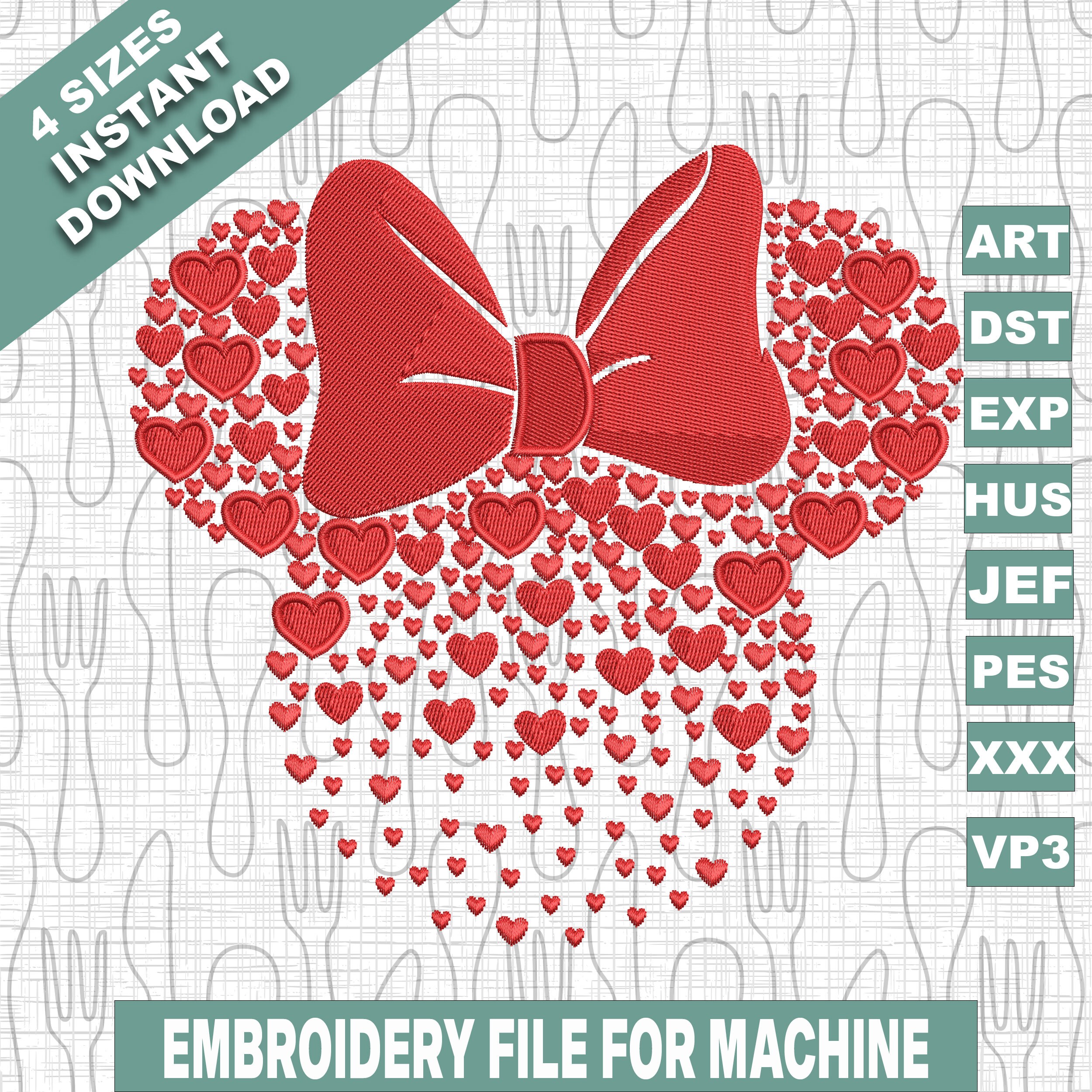 Mouse Heart Valentine Embroidery Designs Files, Valentine's Day ...