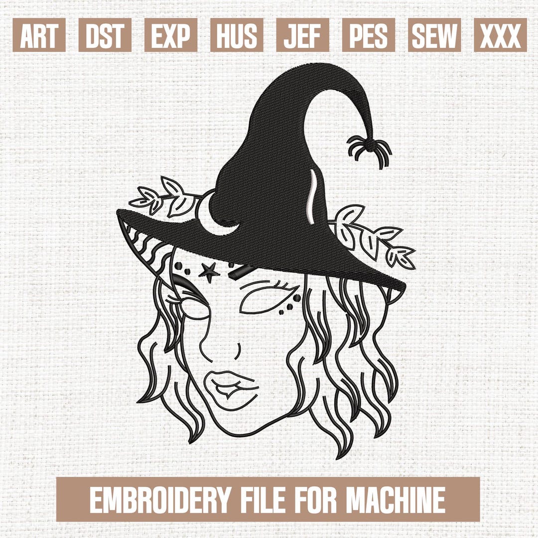 Witch Embroidery Designs, Funny Witch Embroidery Pattern, Happy ...