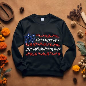 Floral American Flag Embroidery Designs, Red White Blue Flowers ...