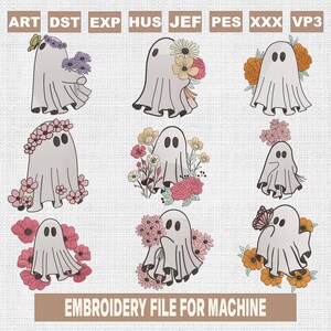 Halloween Floral Ghosts Embroidery Designs, Halloween Embroidery ...