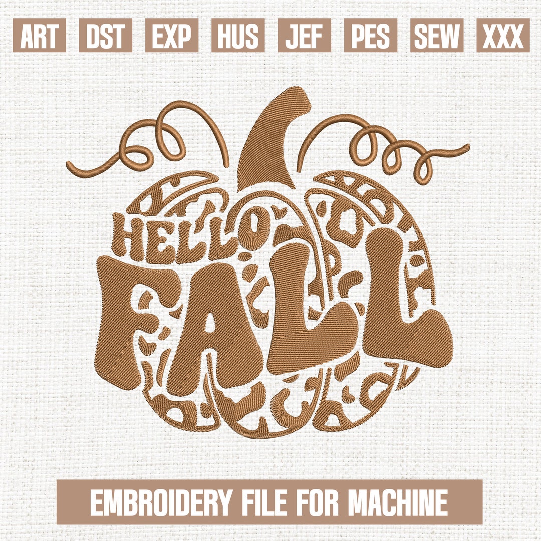 Hello Fall Embroidery Designs, Fall Pumpkin Embroidery Pattern, Autumn ...