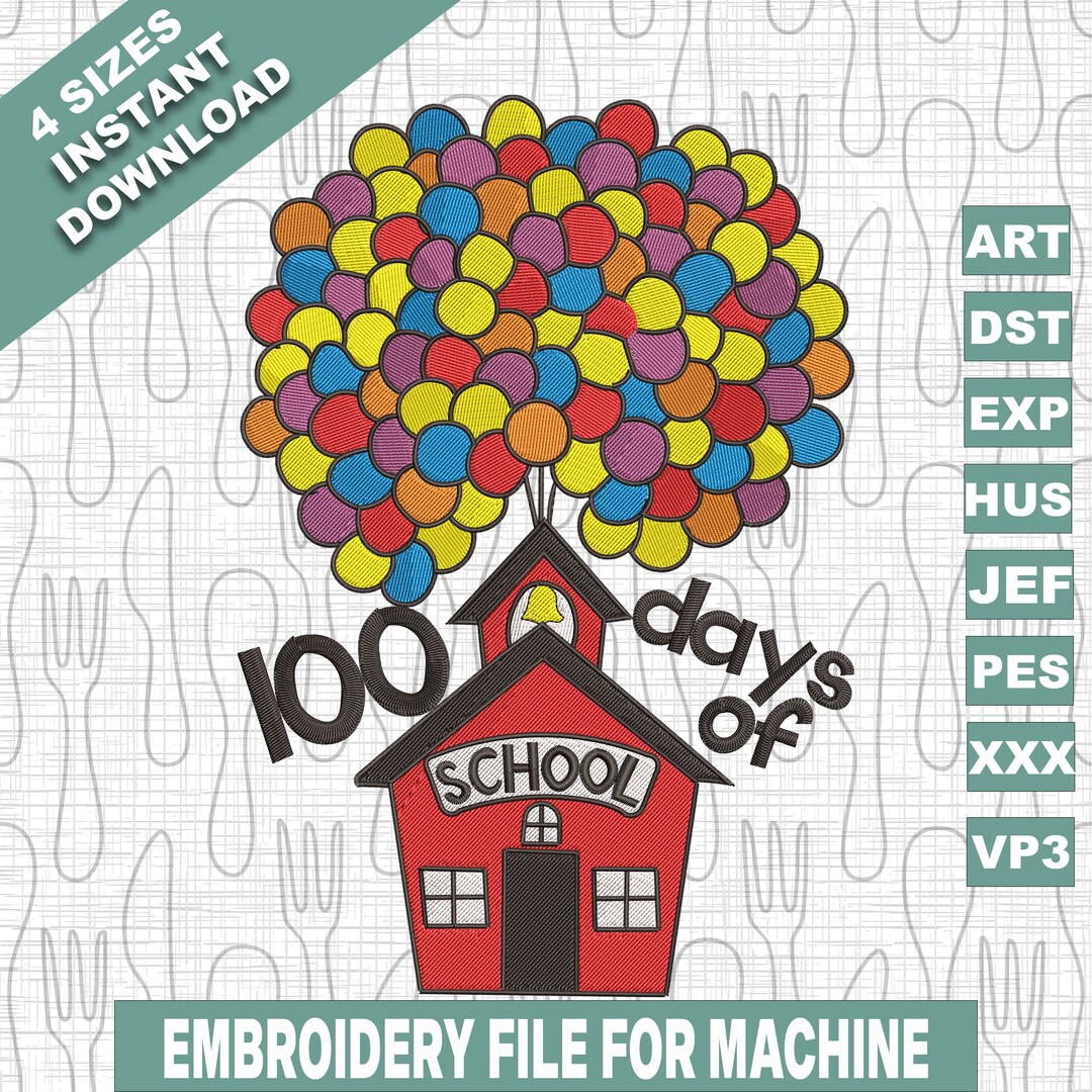 100 Days of School Embroidery Designs Files, House School Embroidery ...