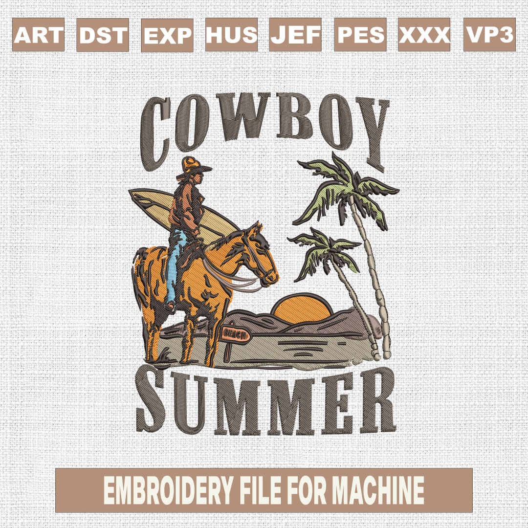 Cowboy Summer Western Embroidery Designs, Western Surfing Beach ...