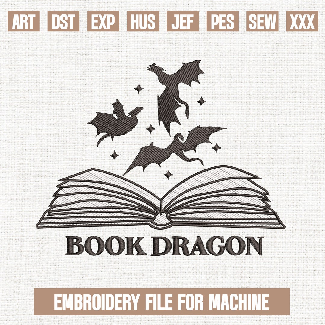 Book Dragon Embroidery Designs, Bookworm Embroidery Pattern, Librarian ...