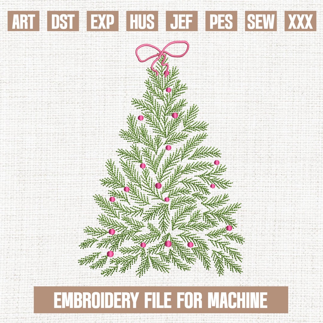 Festive Pine Tree Embroidery Designs, Winter Christmas Tree Embroidery ...