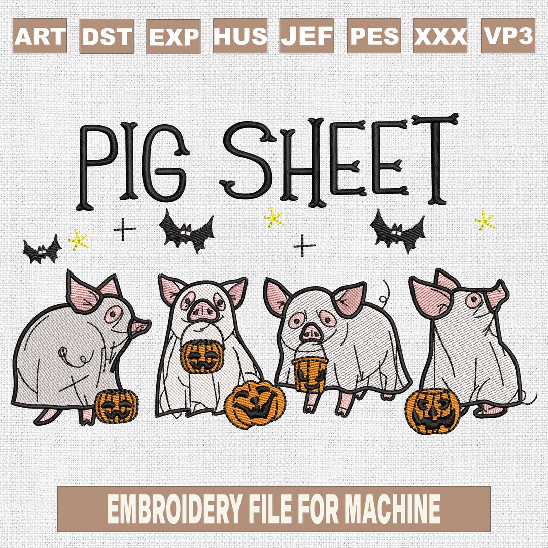 Pig Sheet Embroidery Designs, Ghost Pigs Embroidery Pattern, Halloween ...