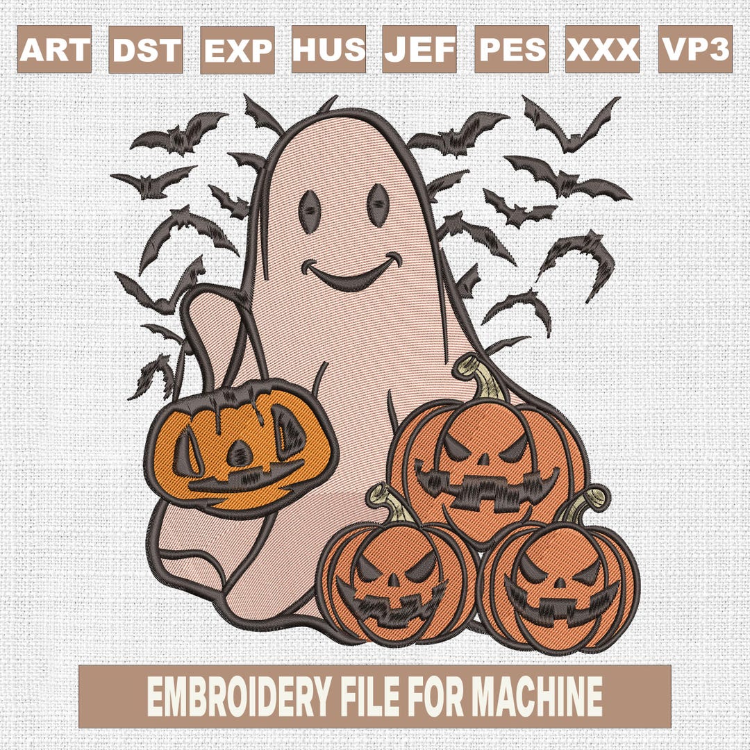 Spooky Ghost Embroidery Designs, Pumpkin Halloween Embroidery Pattern ...