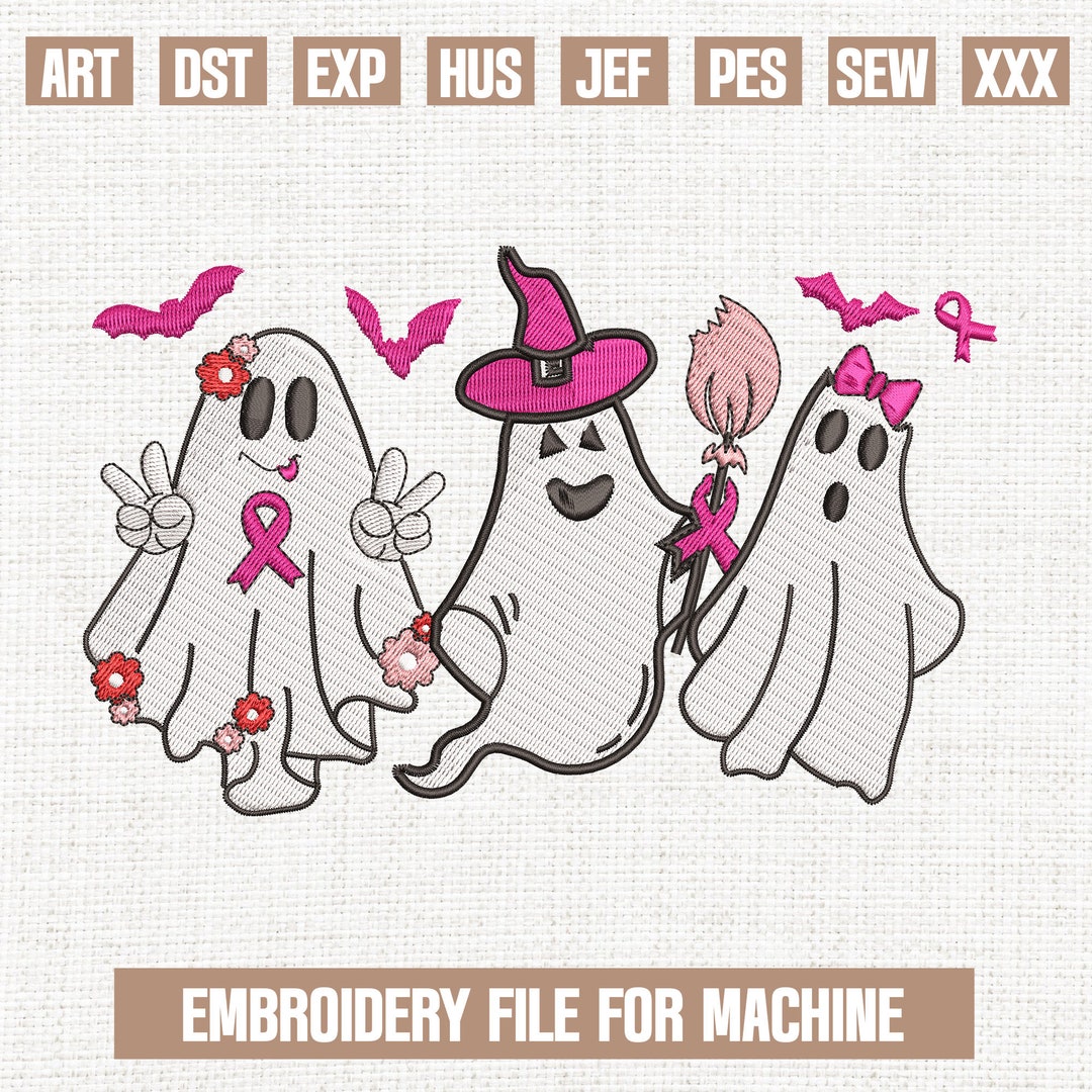Pink Ghost Embroidery Designs, Halloween Ghost Embroidery Pattern ...