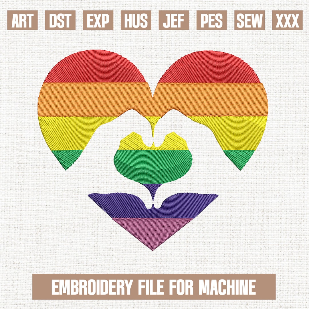 Rainbow Heart Embroidery Designs, Pride Heart Embroidery Pattern, LGBTQ ...