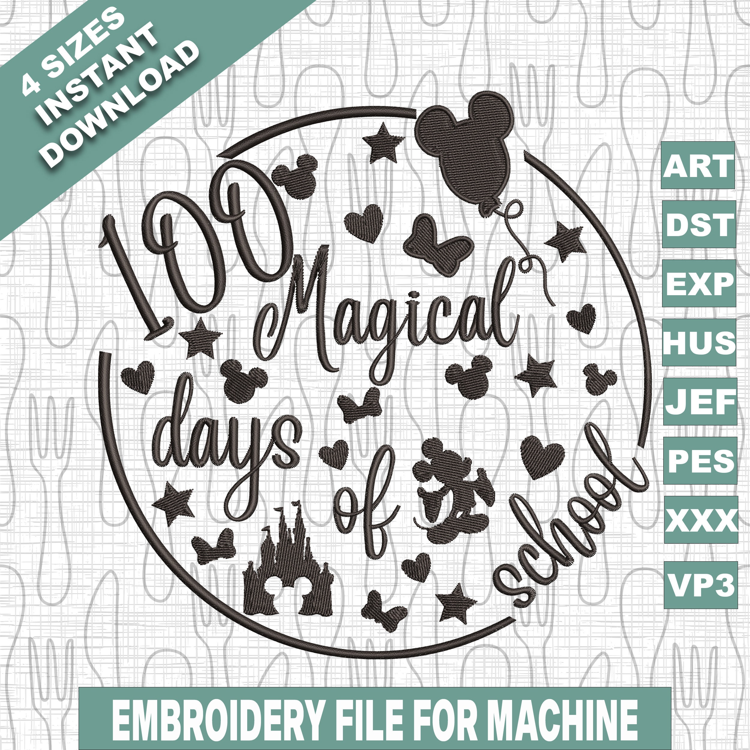 100 Magical Days School Embroidery Designs Files, 100 Days of School ...