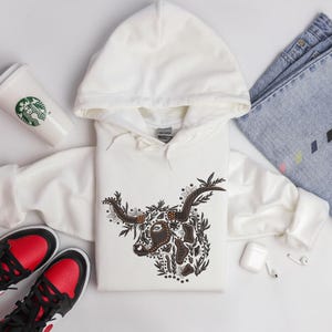 Floral Western Cow Embroidery Designs, Highland Cow Embroidery Pattern ...