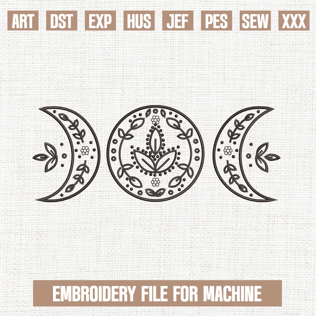 Triple Moon Goddess Embroidery Designs, Witchcraft Embroidery Pattern ...