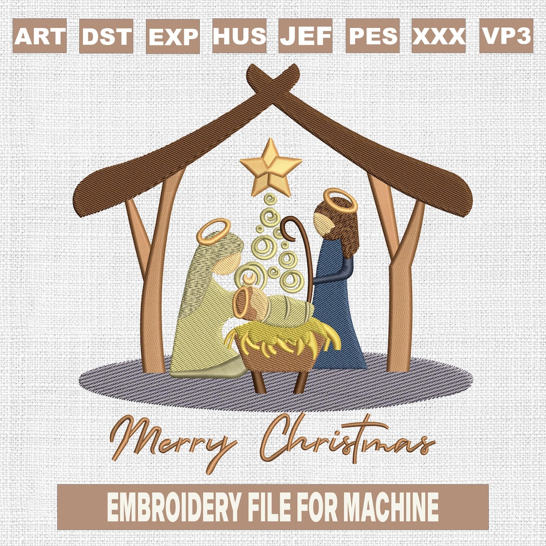 Nativity Scene Embroidery Designs, Merry Christmas Embroidery Pattern ...