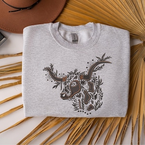 Floral Western Cow Embroidery Designs, Highland Cow Embroidery Pattern ...