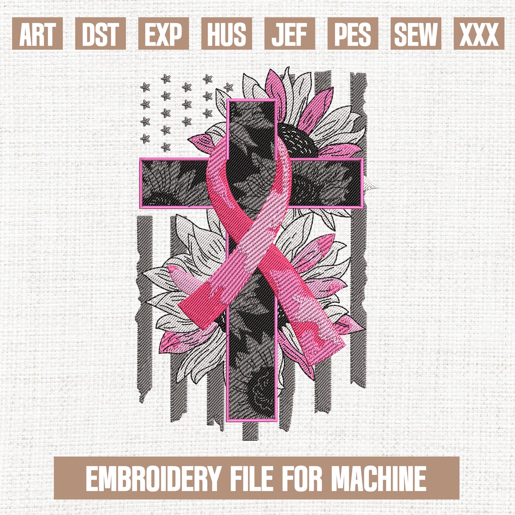 Cancer Cross Ribbon Embroidery Designs, Cancer Awareness Embroidery ...