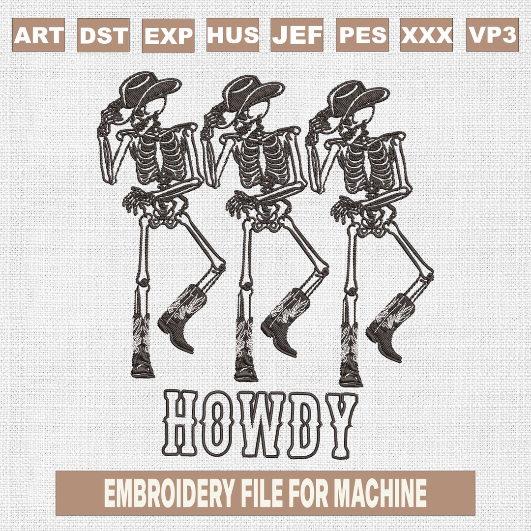 Howdy Skeleton Dancing Embroidery Designs, Dancing Skeleton Western ...