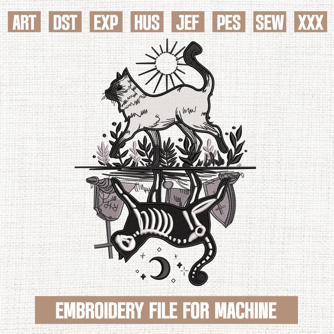 Cat Skeleton Embroidery Designs, Halloween Black Cat Embroidery Pattern ...