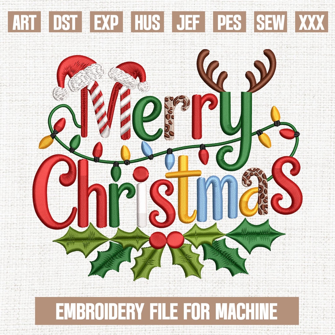 Happy Merry Christmas Embroidery Designs, Winter Holiday Embroidery ...