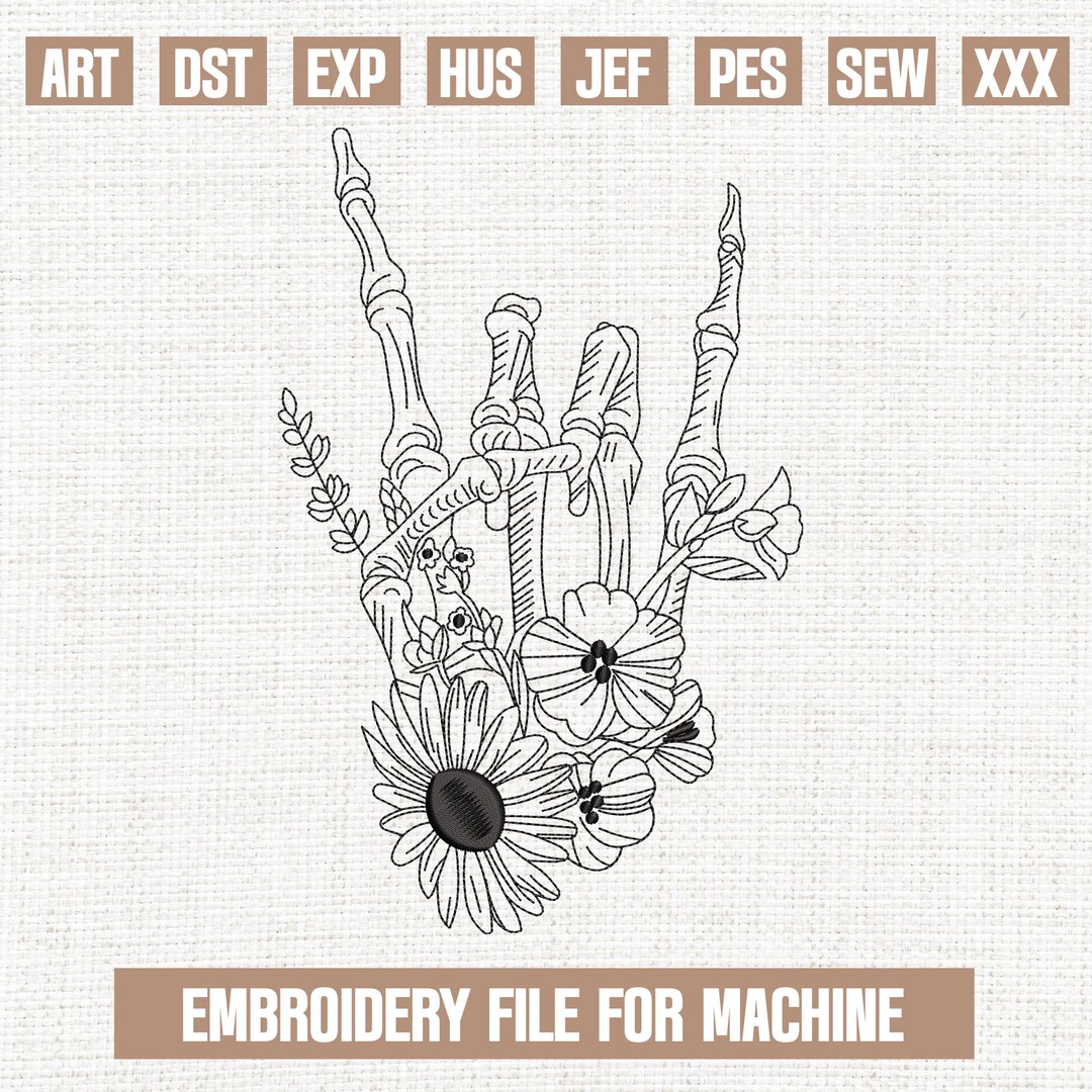 Floral Skeleton Hand Embroidery Designs, Halloween Skeleton Embroidery ...