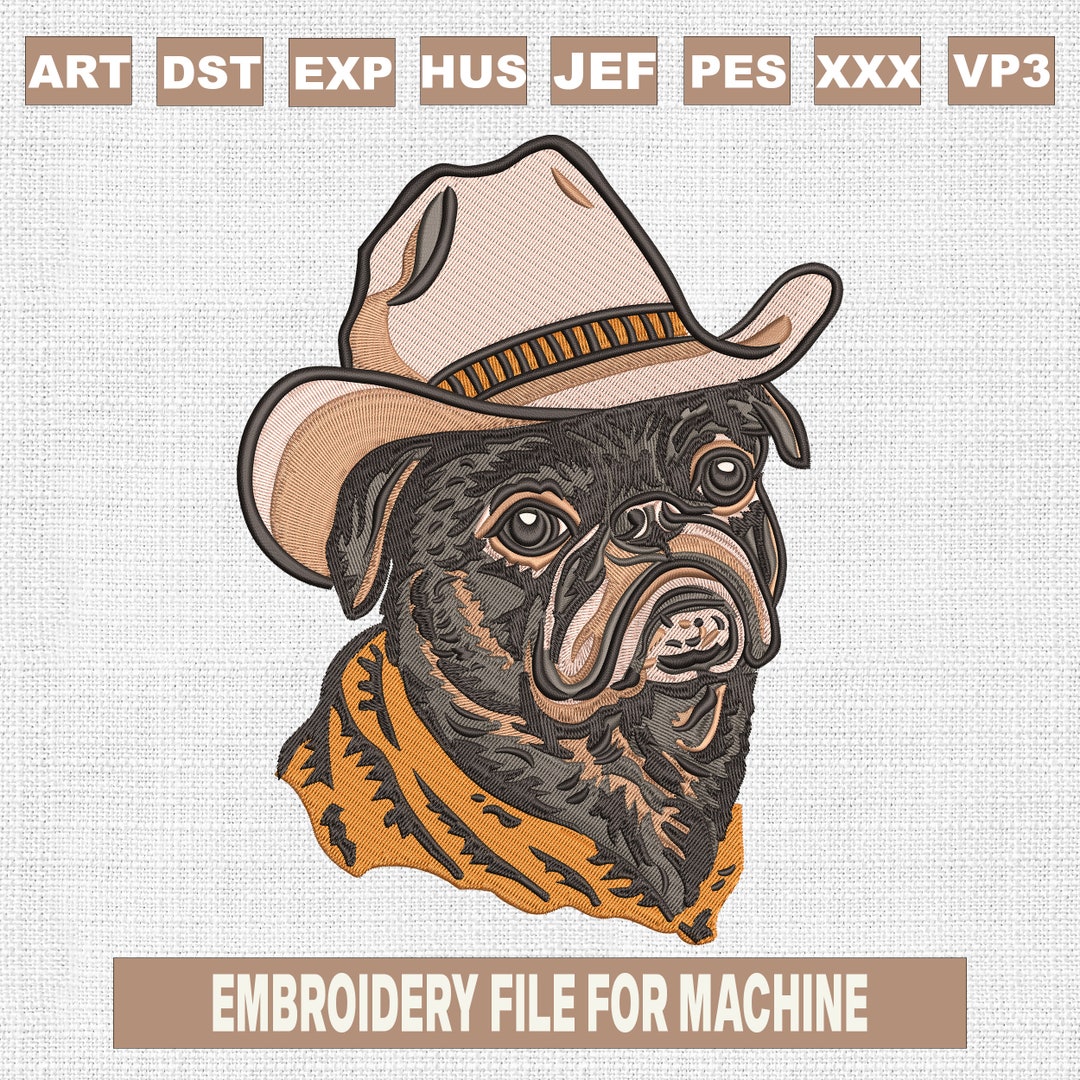Pug Cowdog Embroidery Designs, Western Dog Embroidery Pattern, Cowdog ...