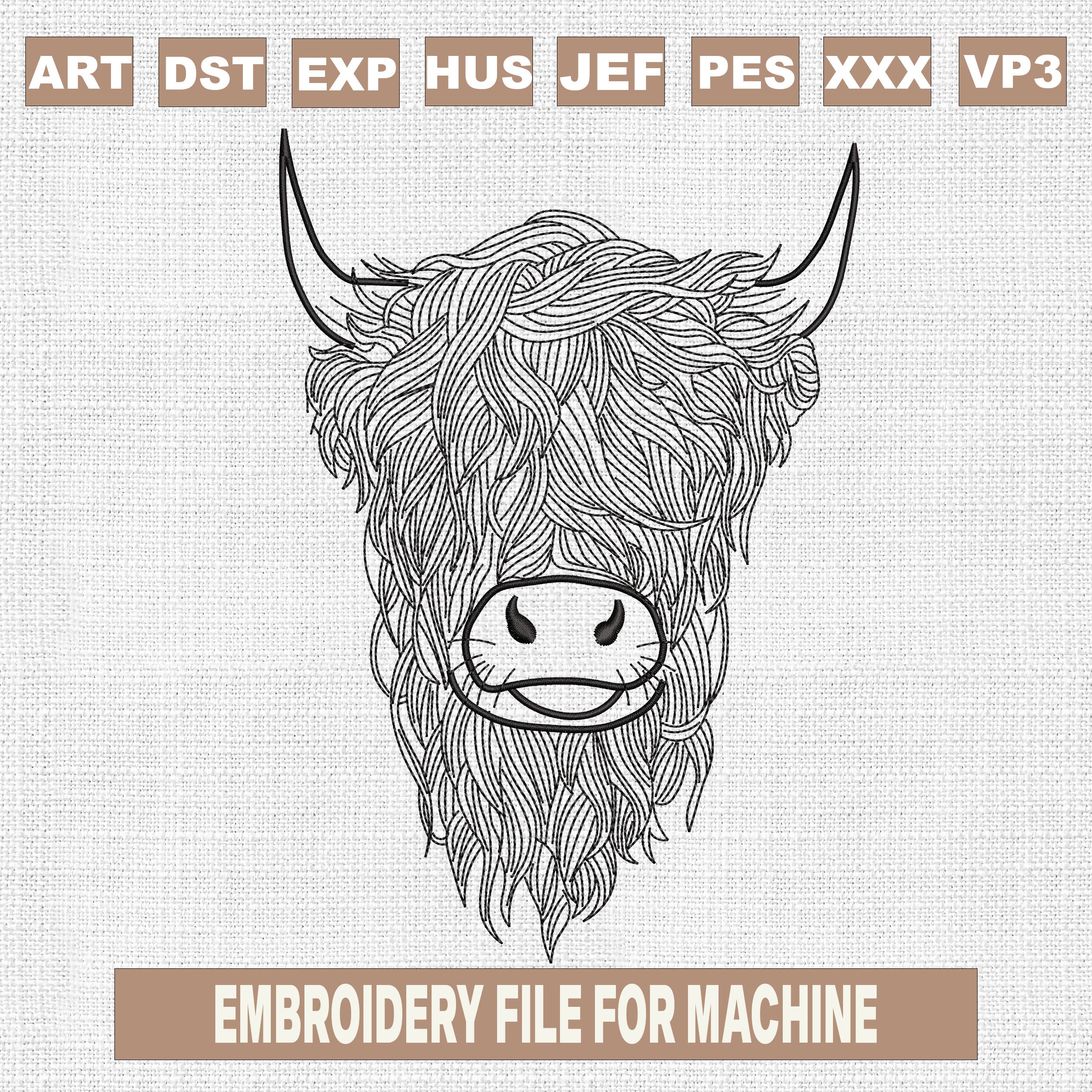 Highland Cow Embroidery Designs, Cow With Flowers Embroidery Pattern ...