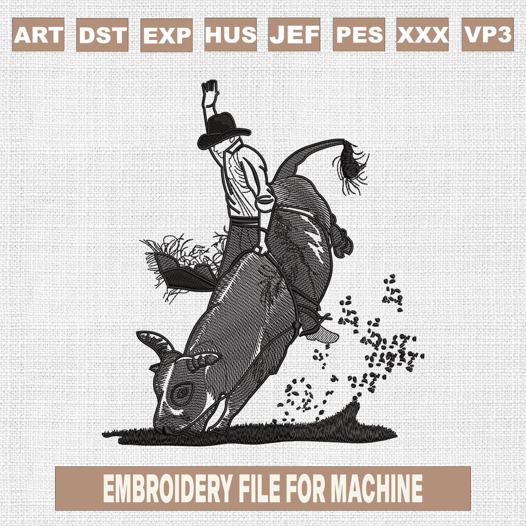 Bull Rider Embroidery Designs, Rodeo Embroidery Pattern, Western Cowboy ...