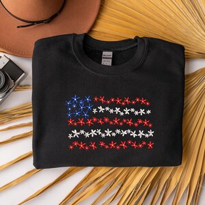 Floral American Flag Embroidery Designs, Red White Blue Flowers ...