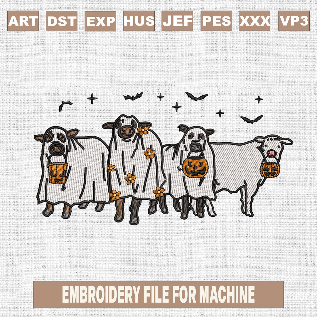 Ghost Cow Halloween Embroidery Designs, Halloween Cows Embroidery ...