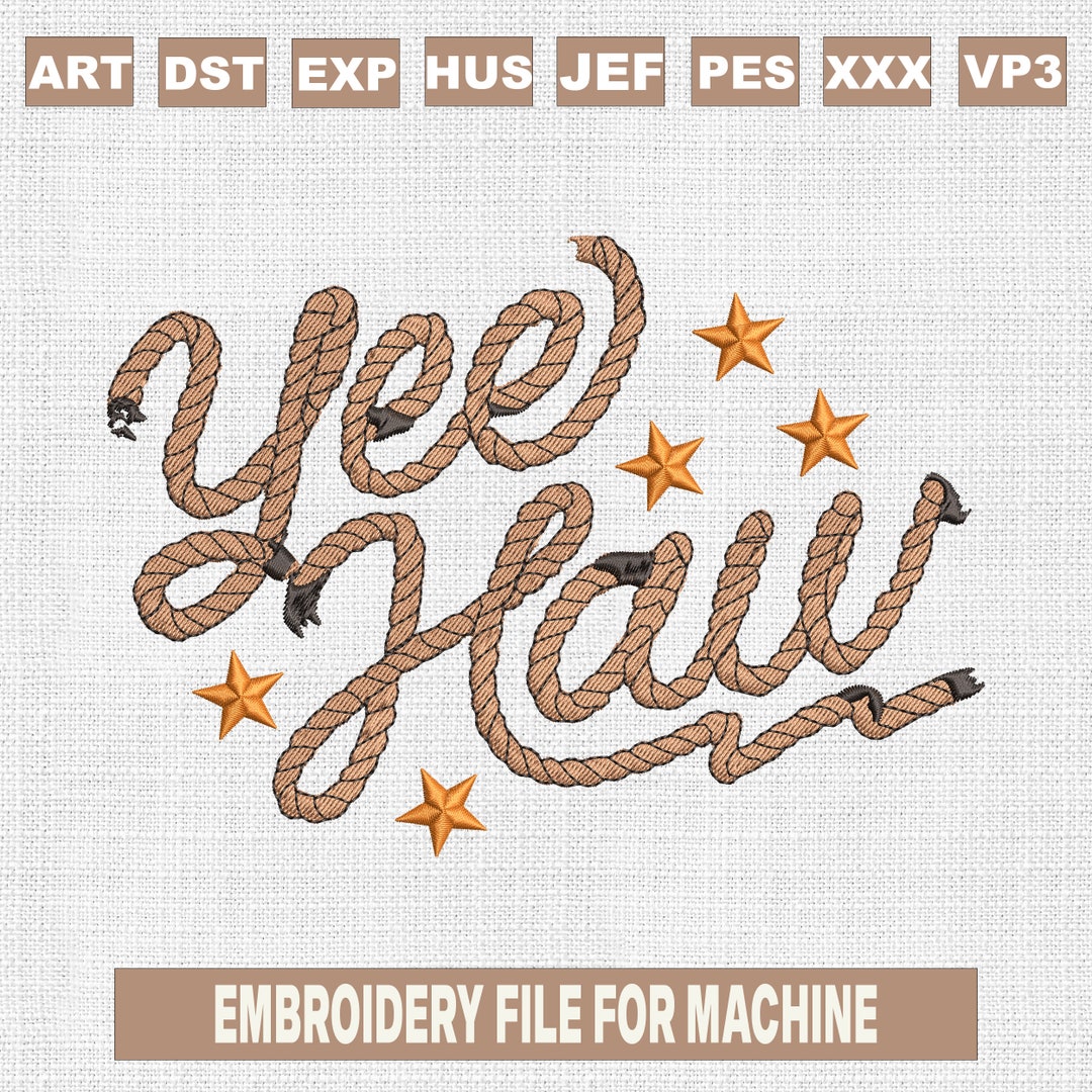 Yee Haw Rope Embroidery Designs, Western Embroidery Pattern, Country ...