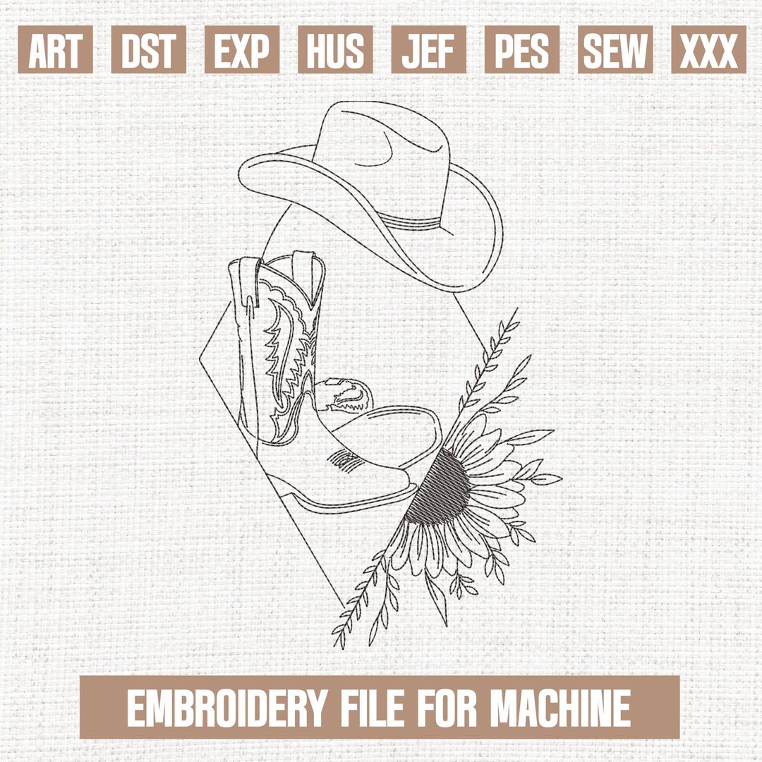 Boots Hat Embroidery Designs, Cowboy Western Embroidery Pattern ...