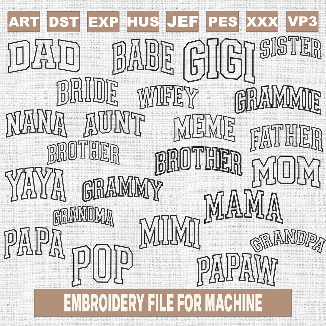 Varsity Font Bundle Embroidery Designs, Dad Varsity Embroidery Pattern ...