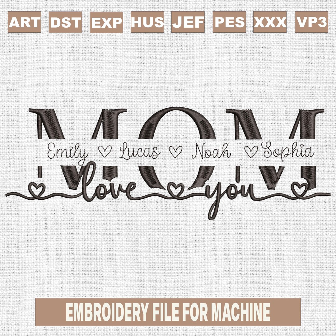 Mom Love You Embroidery Designs, Happy Mother Day Embroidery Pattern ...