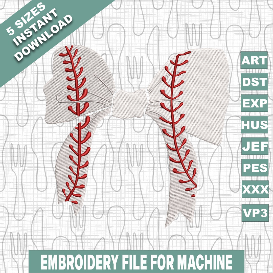 Baseball Hair Bow Embroidery Designs, Baseball Machine Embroidery ...