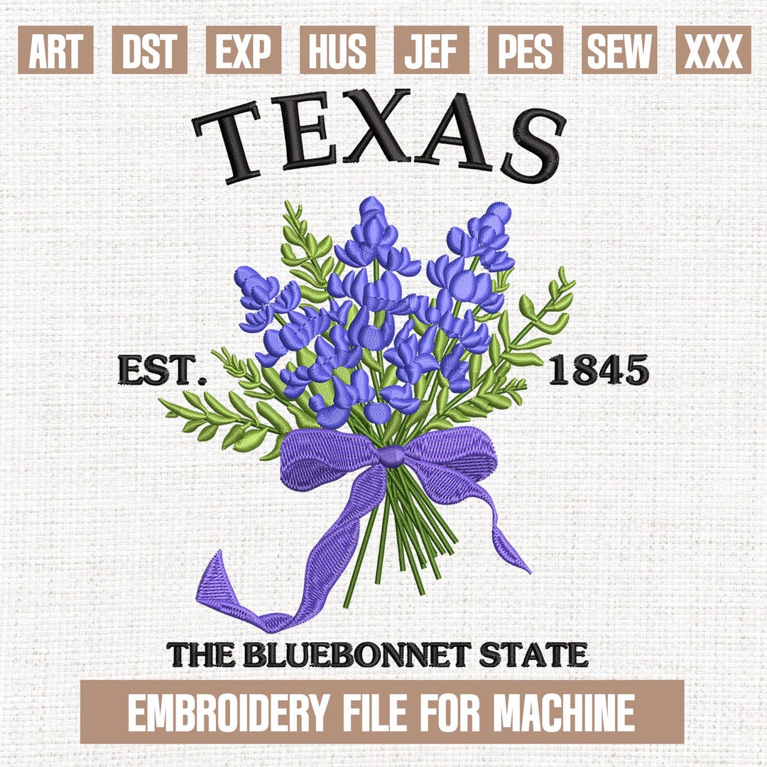 Texas Bluebonnet Embroidery Designs, Floral Texas Embroidery Pattern ...