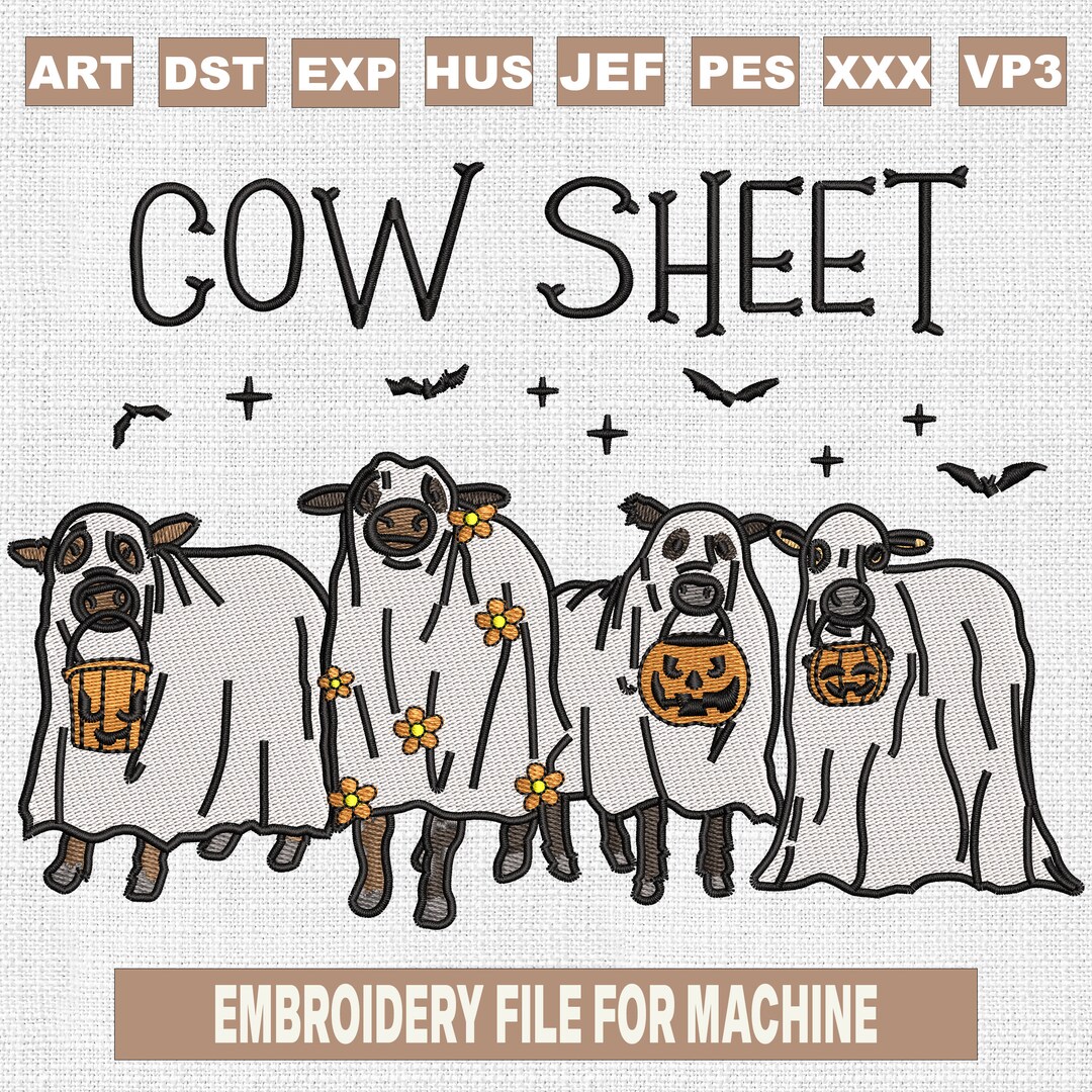 Cow Sheet Embroidery Designs, Ghost Cow Embroidery Pattern, Halloween ...