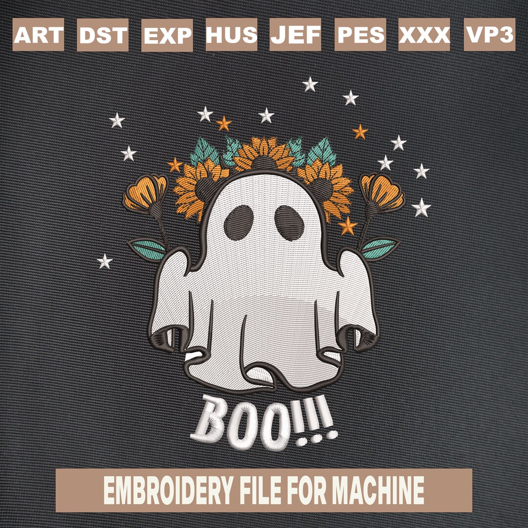 Boo Ghost Embroidery Designs, Halloween Embroidery Pattern, Floral ...