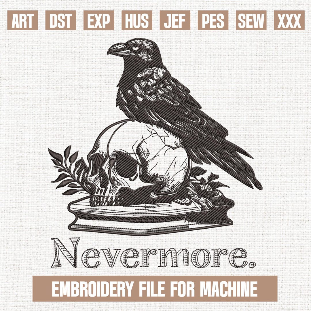 Raven Halloween Embroidery Designs, Nevermore Raven Embroidery Pattern ...