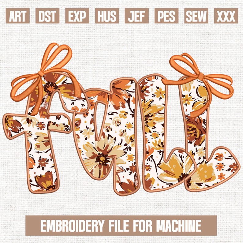 Preppy Fall Applique Embroidery Designs, Floral Fall Embroidery Pattern ...