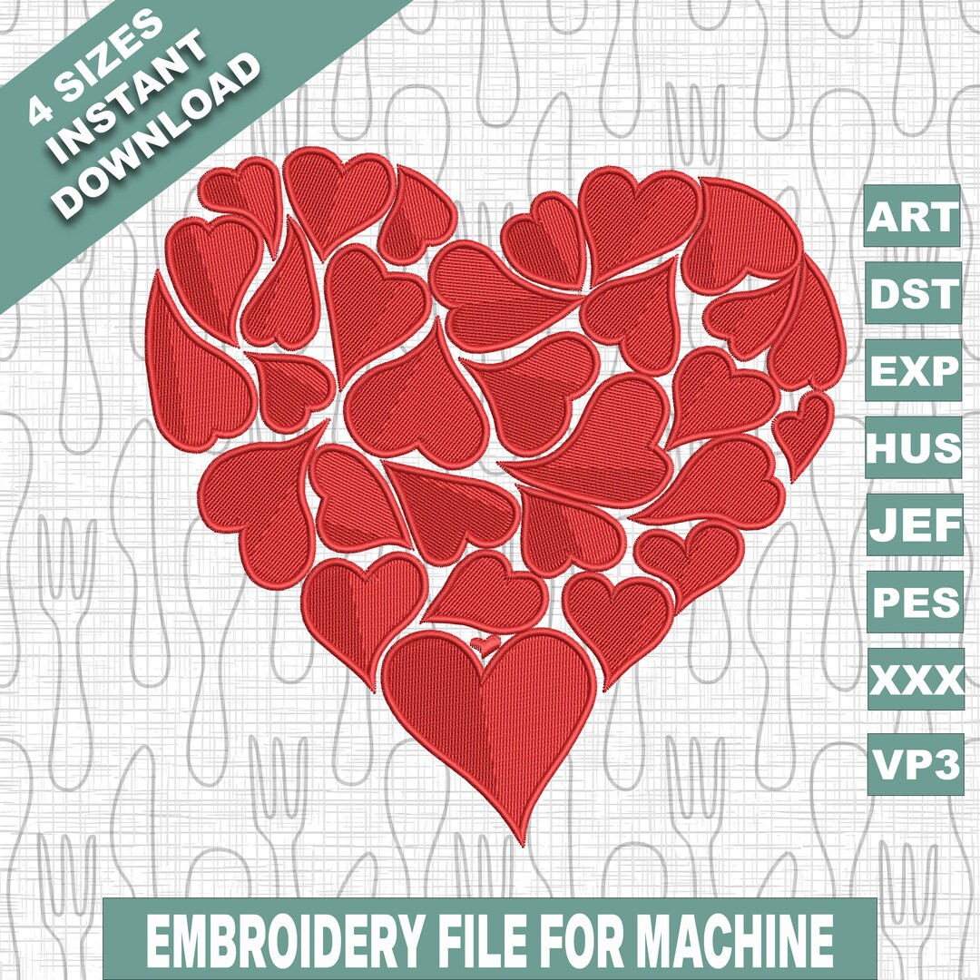 Heart Valentine's Day Embroidery Designs Files, Valentine's Day ...