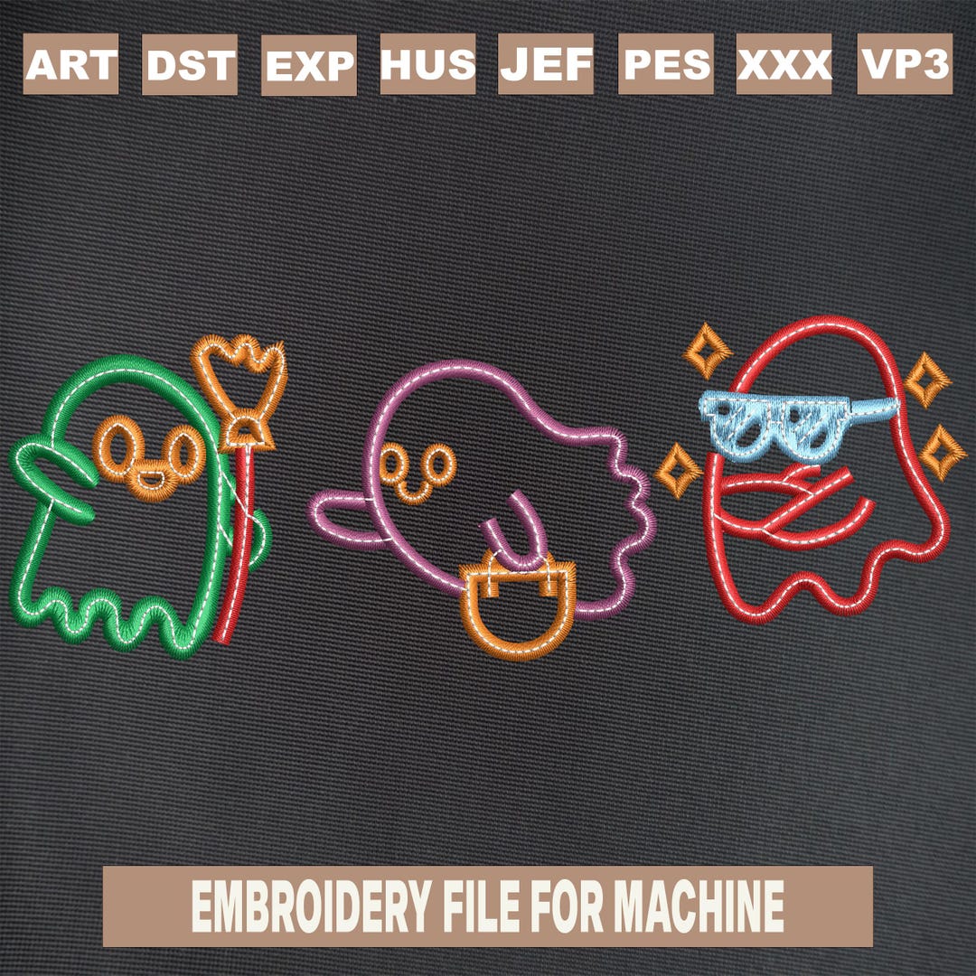 Cute Ghost Neon Embroidery Designs, Spooky Ghost Embroidery Pattern ...