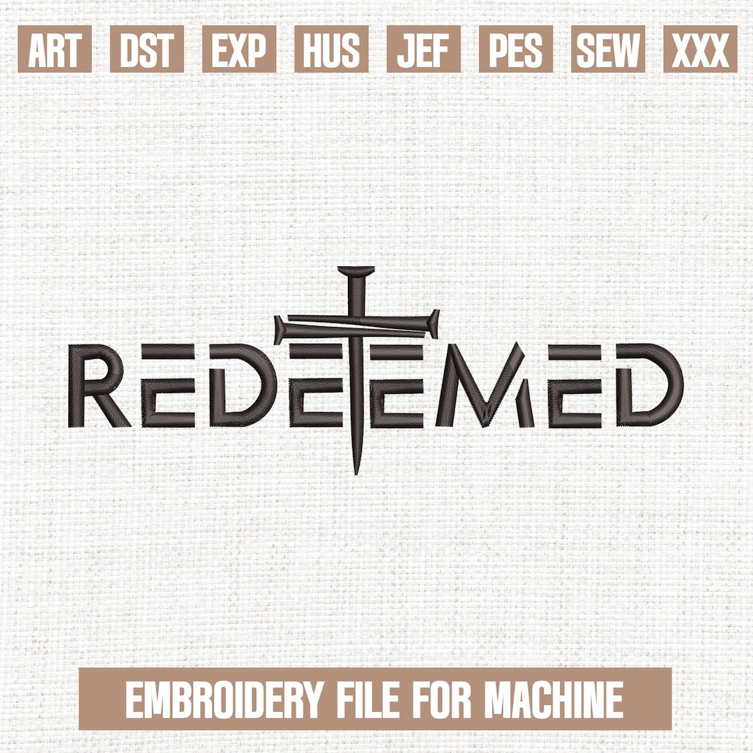Redeemed Embroidery Designs, Religious Quote Embroidery Pattern ...