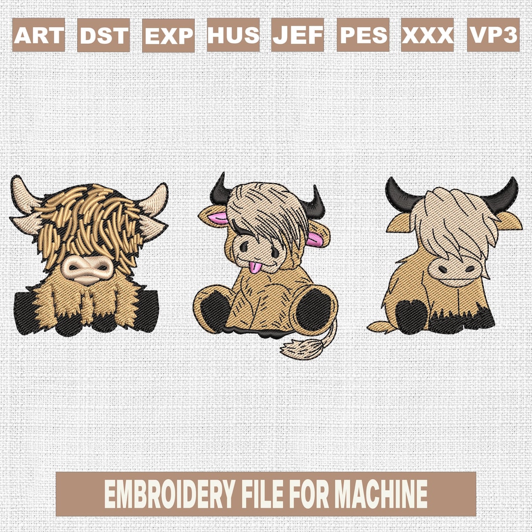 Highland Cow Embroidery Designs, Holy Cow Embroidery Pattern, Western ...