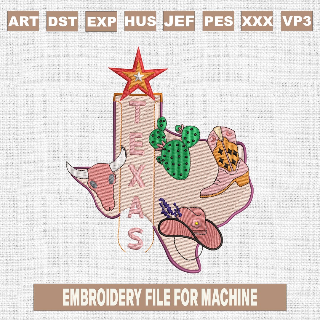 Western Texas Map Embroidery Designs, Western Embroidery Pattern, Texas ...