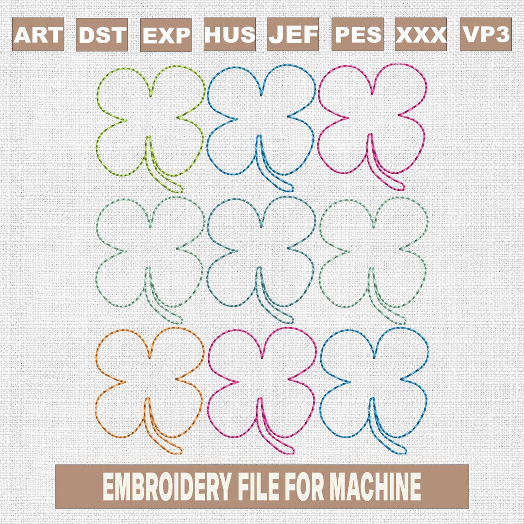 Four Leaf Clover Embroidery Designs, Four Leaf Embroidery Pattern, St ...